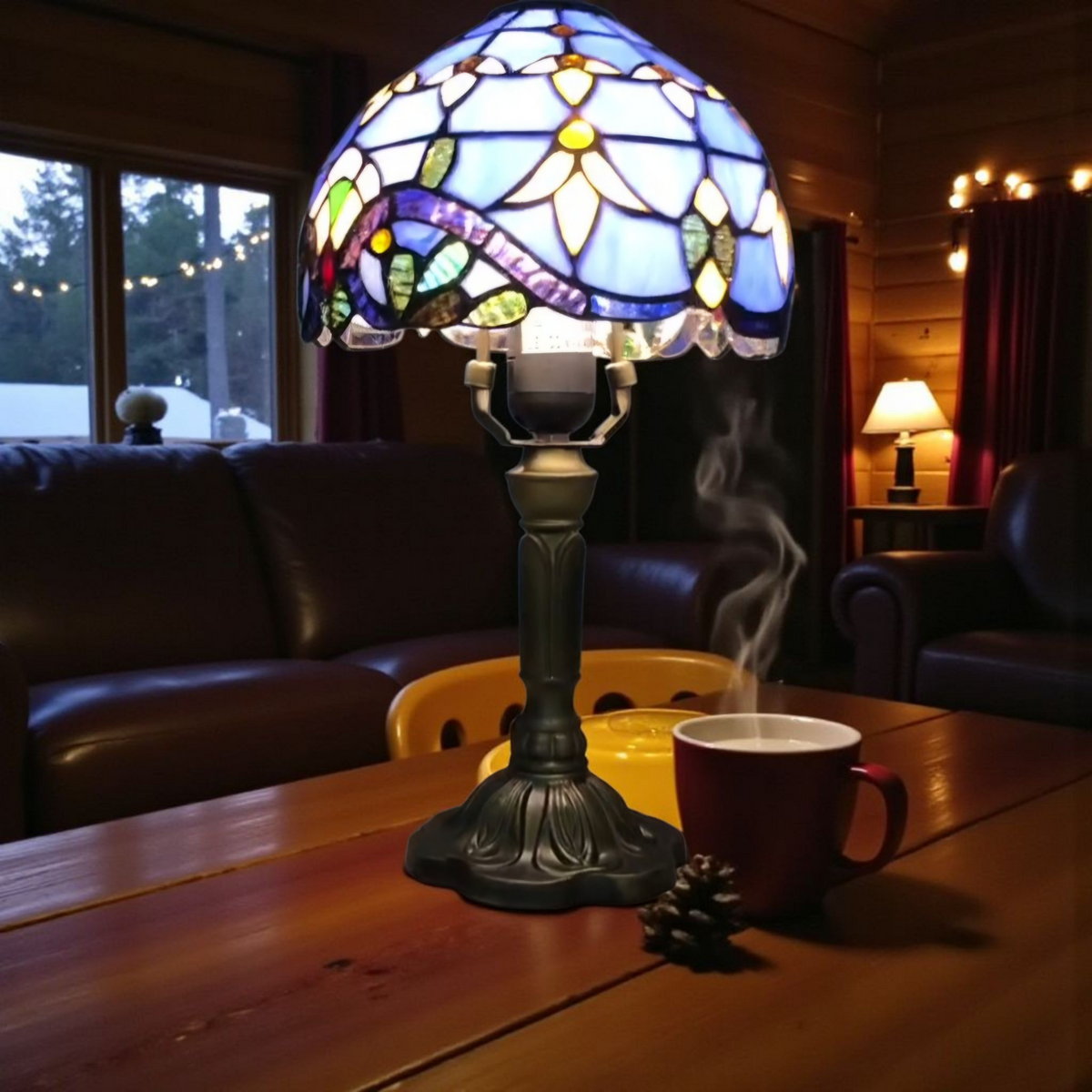 Violette Bordslampa i Tiffany-stil – Handgjord Lampa i Färgat Glas/Blå ...